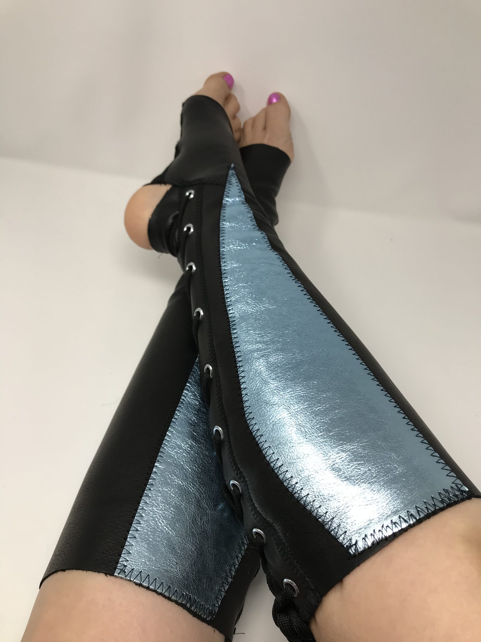 Black Trapeze Boots (Gaiters) leather with BLUE STRIPE – Trapeze Boots ...